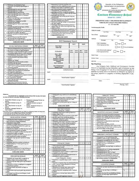 Kinder Eccd Checklist Sof Pdf