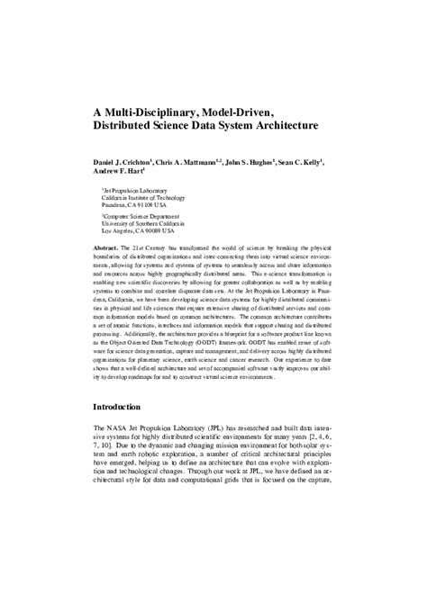 Pdf A Multidisciplinary Model Driven Distributed Science Data System Architecture