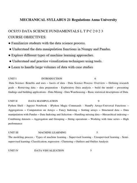 Ocs353dsf Unit Wise Notes Pdf Predictive Analytics Data Analysis