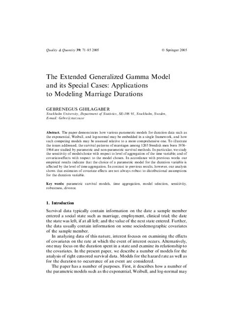 Pdf The Extended Generalized Gamma Model And Its Special Cases Applications To Modeling