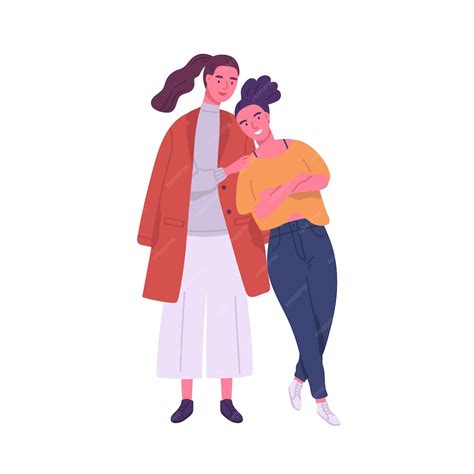 Милая лесбийская пара изолирована на белом фоне Гомосексуальные партнеры стоят вместе