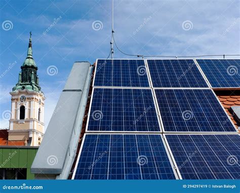 Roof Installed Photovoltaic Pv Solar Panels Sloped Clay Roof Metal