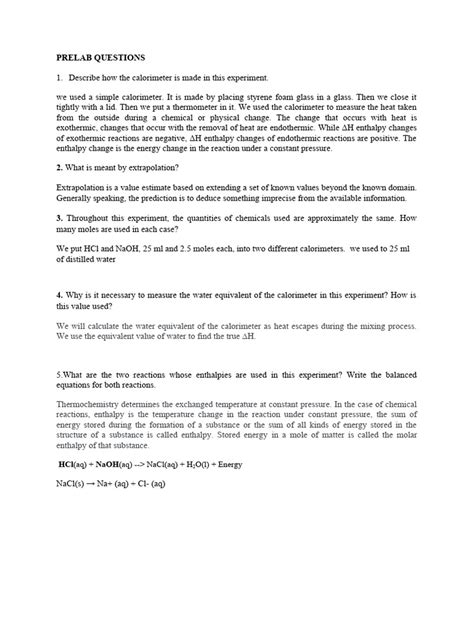 Chemistry Experiment 5 Prelab Pdf