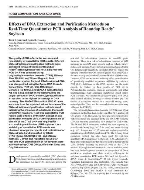 Pdf Effects Of Dna Extraction And Purification Methods On Real Time Quantitative Pcr Analysis