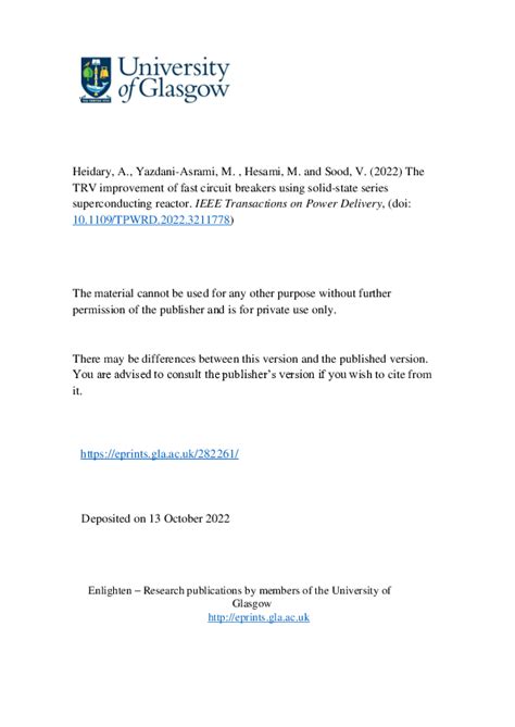 Pdf The Trv Improvement Of Fast Circuit Breakers Using Solid State