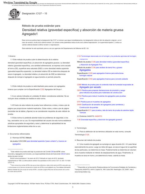 C127 15 Standard Test Method For Relative Density Specific Gravity