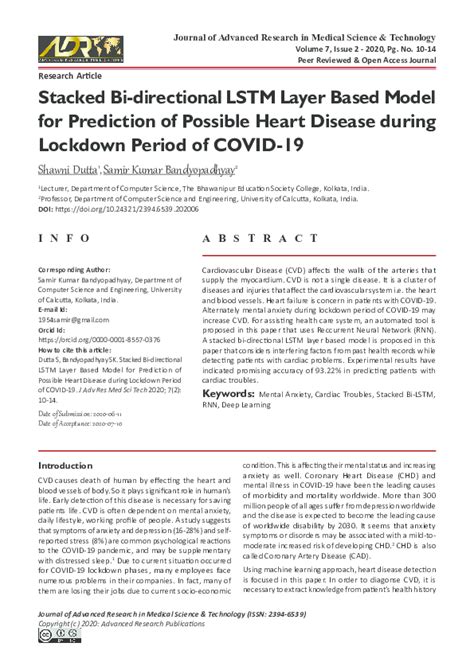 Pdf Stacked Bi Directional Lstm Layer Based Model For Prediction Of Possible Heart Disease