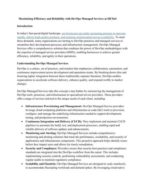 Maximizing Efficiency And Reliability With Devops Managed Services At