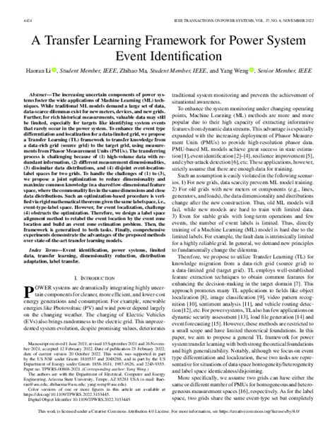 Pdf A Transfer Learning Framework For Power System Event Identification