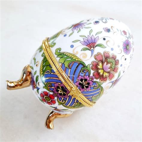 Vintage 3 Legged Hinge Faberge Style Egg Cloisonné Trinket Box Dainty Trinket Box With Lid Pill