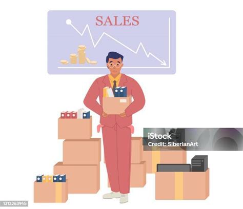 자신의 물건 벡터 일러스트와 상자를 들고 사무실 노동자를 해고 해고 해고 실업 사업 실패 거절에 대한 스톡 벡터 아트 및 기타 이미지 Istock