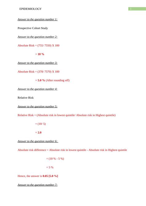 Epidemiology Assignment Risk Factors Analysis Solutions