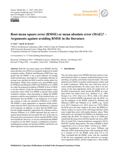 Root Mean Square Error Rmse Or Mean Absolute Error Mae
