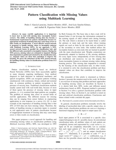 Pdf Pattern Classification With Missing Values Using Multitask Learning
