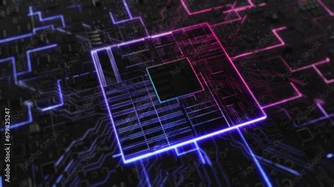 Animation Of Circuit Board CPU Processor Starting Digitalization Process And Information