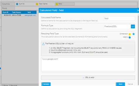 how to add url link to freehand sql as a field community