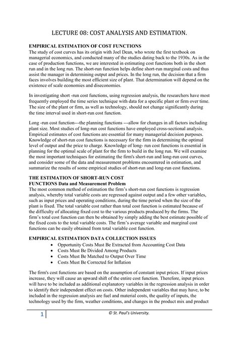 LECTURE 08 COST ANALYSIS AND ESTIMATION EMPIRICAL