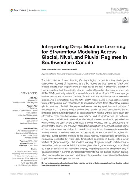 PDF Interpreting Deep Machine Learning For Streamflow Modeling Across Glacial Nival And