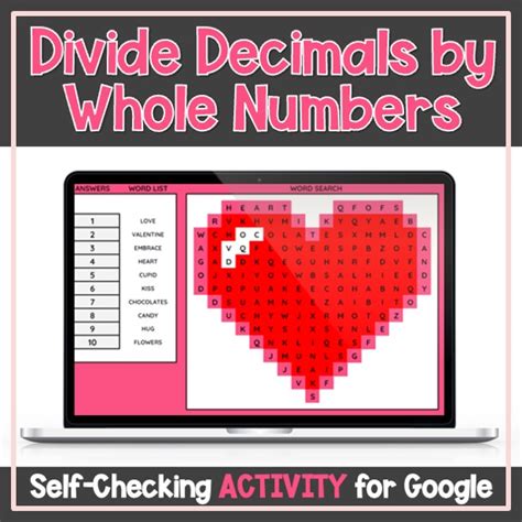 Divide Decimals By Whole Numbers Valentine S Self Checking Digital Activity Made By Teachers