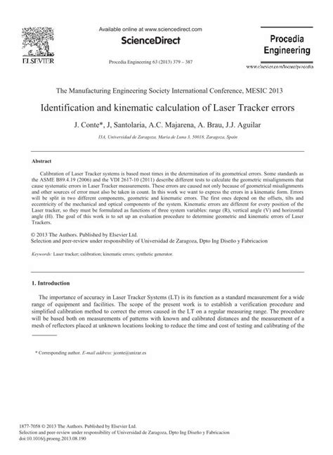 Pdf Identification And Kinematic Calculation Of Laser Tracker Errors