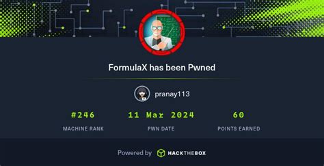 pranay goud on linkedin owned formulax from hack the box