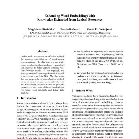 Enhancing Word Embeddings With Knowledge Extracted From Lexical