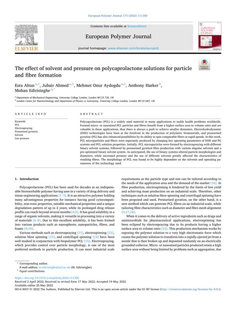 Pdf The Effect Of Solvent And Pressure On Polycaprolactone Solutions For Particle And Fibre
