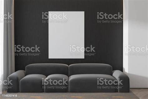 포스터와 현대 사랑 스러운 거실 소파 인테리어 회색 콘크리트 벽에 복사 공간 3d 렌더링 Mockup 0명에 대한 스톡 사진 및