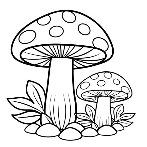 Detailed Line Drawing Two Mushrooms With Spotted Caps 57299813 Vector