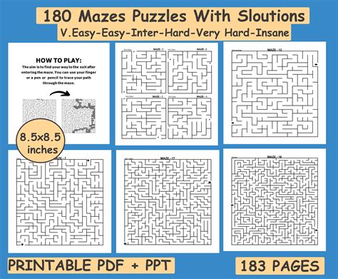 180 Maze Puzzle Book From Very Easy To Insane Level With Solutions Made By Teachers
