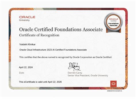 Oraclecertified Foundationsassociate Certificationachieved Vaidehi