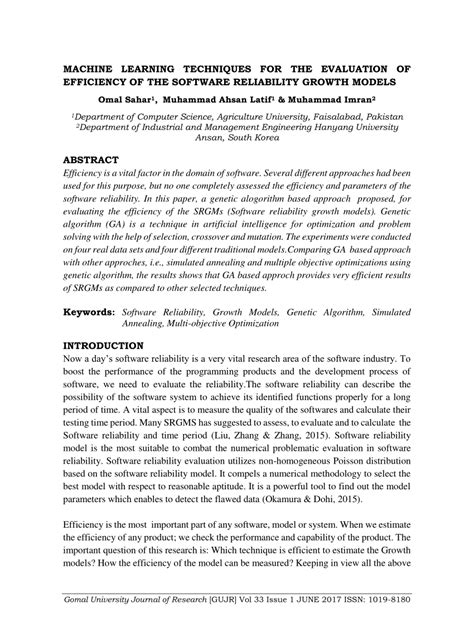 Pdf Machine Learning Techniques For The Evaluation Of Efficiency Of The Software Reliability