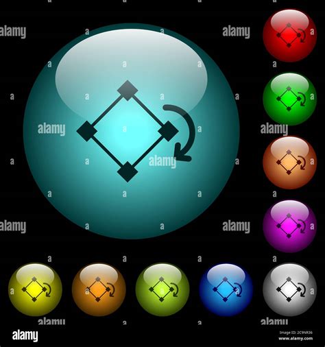 Rotate Element Icons In Color Illuminated Spherical Glass Buttons On