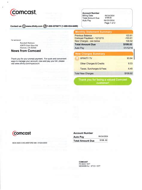 Xfinity Bill Template Pdf Fee Payments