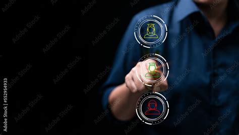 Businesswoman Touching Human Resources Sign HR HRM HRD Concept Which Is Among Staff Icons