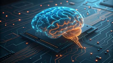 Digital Brain Circuit Board Composition Glowing Neural Network Stock Illustration