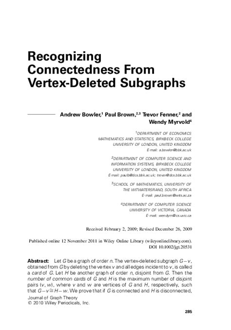 Pdf Recognizing Connectedness From Vertex Deleted Subgraphs