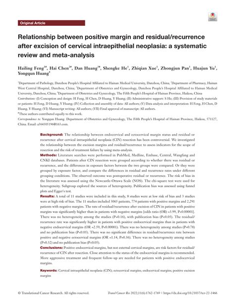 Pdf Relationship Between Positive Margin And Residual Recurrence After Excision Of Cervical