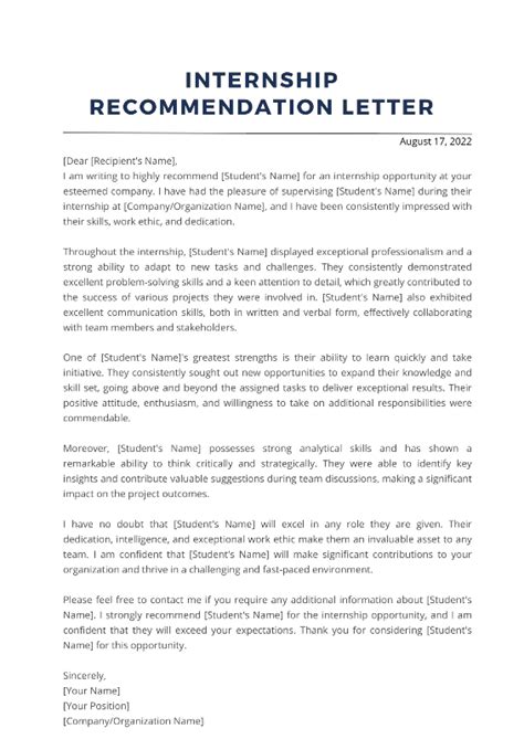 How To Write A Recommendation Letter For A Student Internship · Orbit