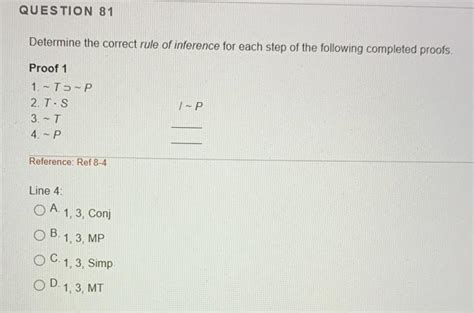 solved question 81 determine the correct rule of inference