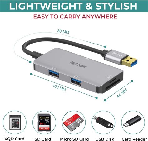 LETLEX All In One Multi Card Reader Hub With USB A 3 0 Male Connector USB 3 0 Ports With SD CF