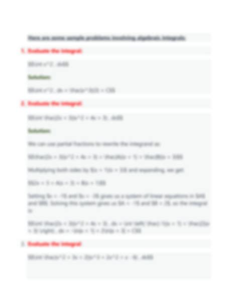 SOLUTION Algebra Integrals With Examples Integration Notes Studypool