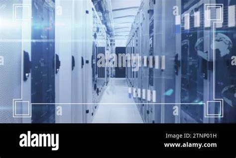 Animation Of Graphs Globe And Computer Language Over Bars On Server