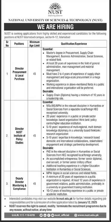 Nust Jobs 2025 Islamabad Online Apply Pk Application Form Notify Jobs