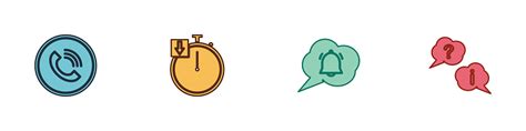 전화 통화 스톱워치 음성 버블 채팅 알림 및 질문 및 느낌표 아이콘을 설정합니다 벡터 기포에 대한 스톡 벡터 아트 및 기타 이미지 기포 손 정지 표지판 Istock
