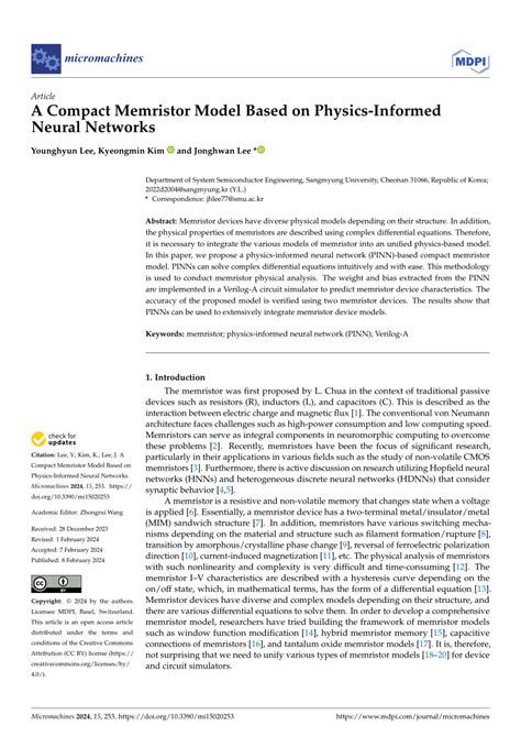 Pdf A Compact Memristor Model Based On Physics Informed Neural Networks