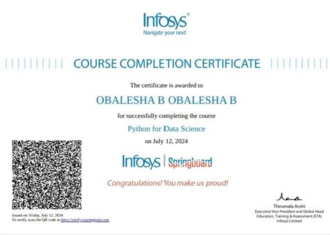 Obalesh Nayak On Linkedin Pythonfordatascience Certificationachievement Infosysspringboard