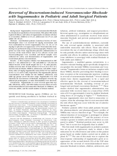 Pdf Reversal Of Rocuronium Induced Neuromuscular Block With The Novel Drug Sugammadex Is