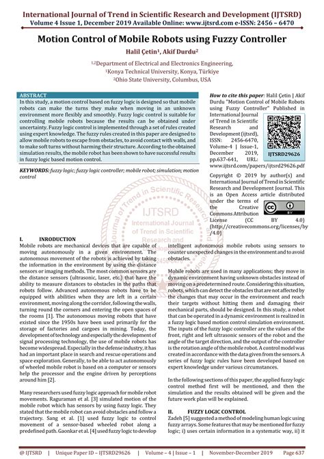 Motion Control Of Mobile Robots Using Fuzzy Controller Pdf Radio