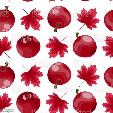 흰색 배경에 빨간 단풍 잎과 사과의 가을 꽃 원활한 패턴 벡터 그림입니다 0명에 대한 스톡 벡터 아트 및 기타 이미지 0명 10월 9월 Istock
